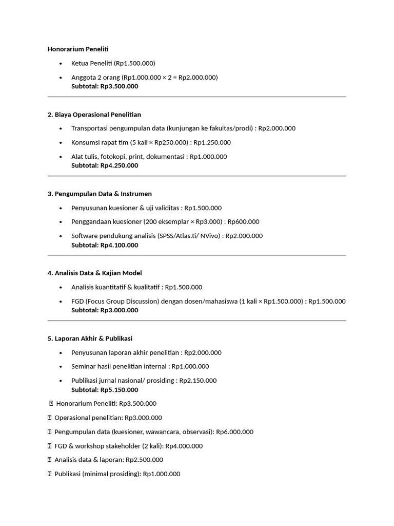 Honorarium Peneliti | PDF