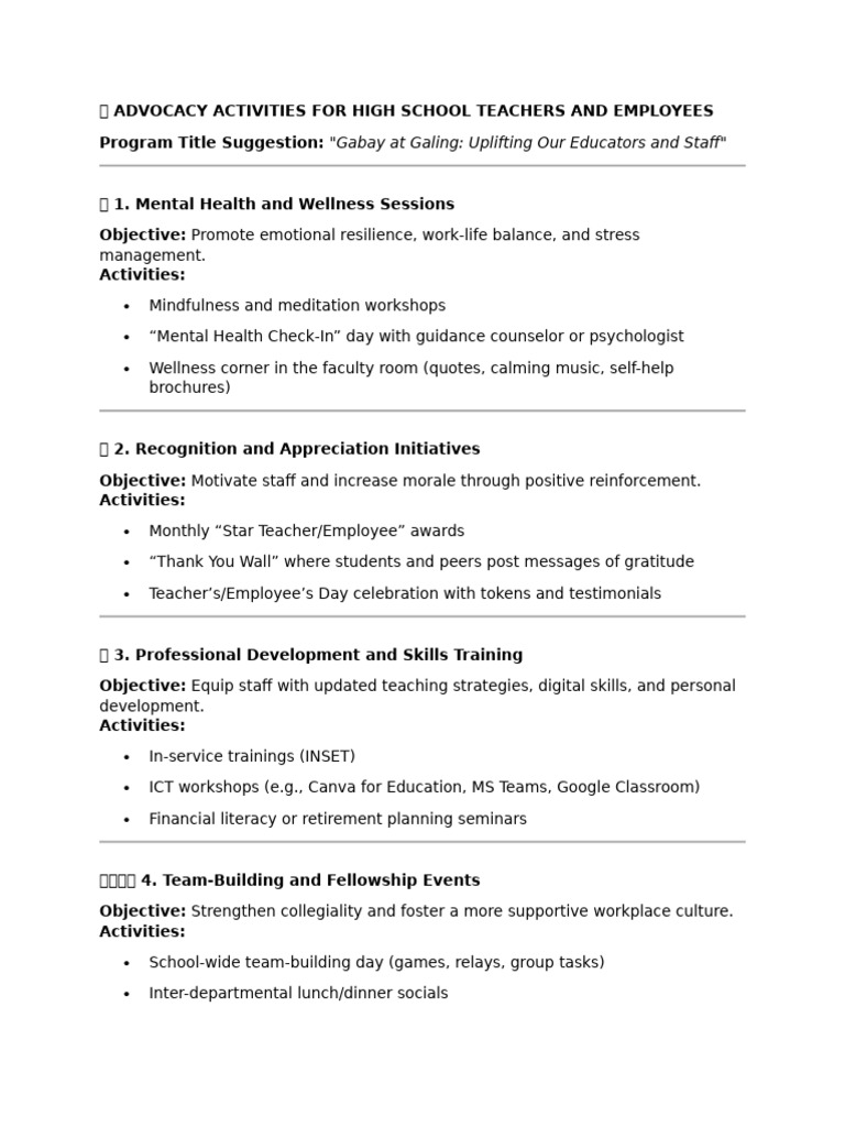 ? Advocacy Activities For High School Teachers and Employees | PDF ...