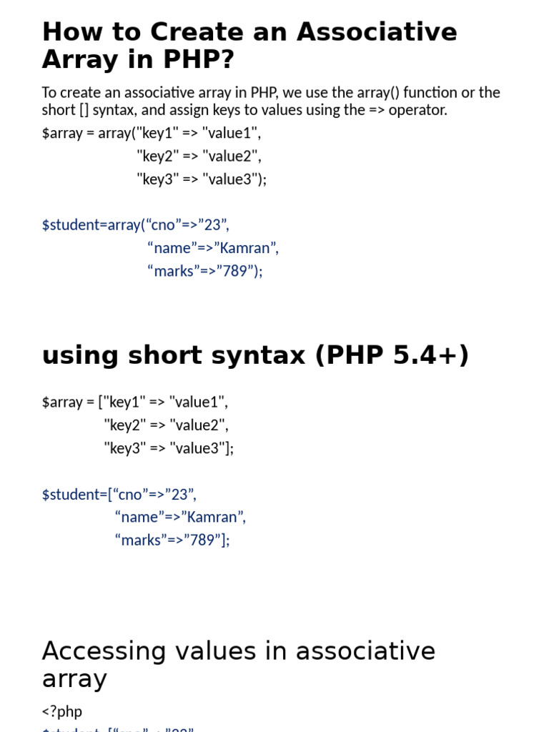 How To Create An Associative Array in PHP | PDF