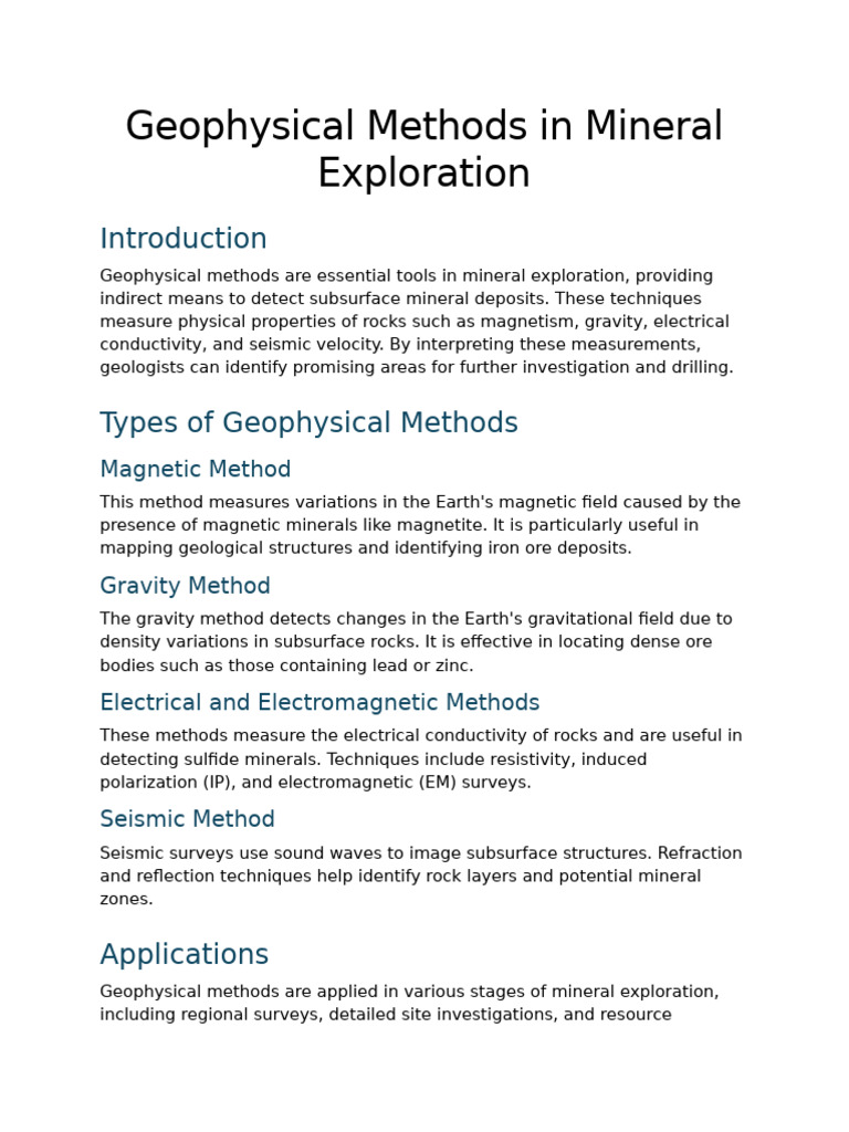 Geophysical Methods in Mineral Exploration | PDF