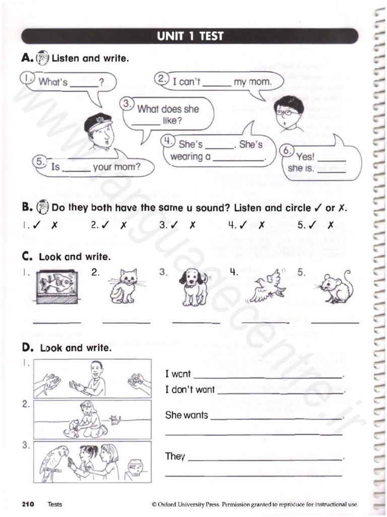 English Time 3 Test - Unit1 | PDF
