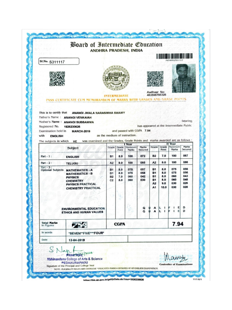 Intermediate Marks Memo New | PDF