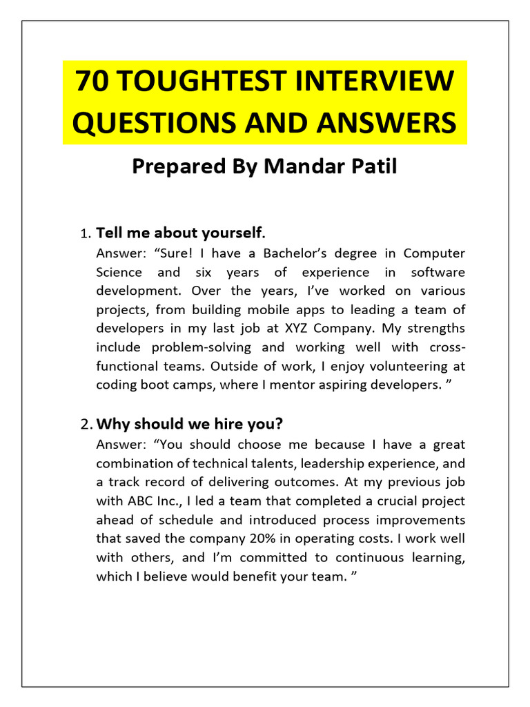 Toughest Interview Questions & Answers | PDF | Mentorship | Project ...
