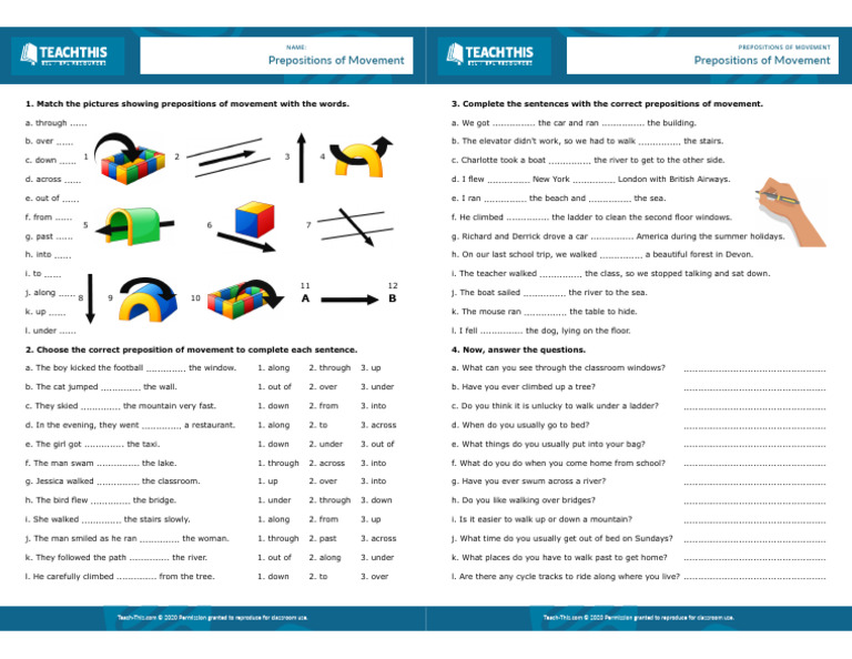 Prepositions of Movement Worksheet | PDF