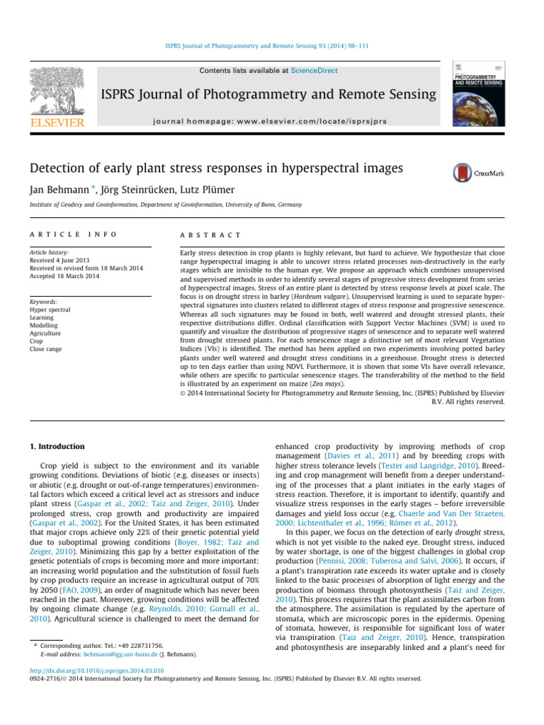 097_Behmann 2014_Detection of Early Plant Stress Responses in Hyper ...