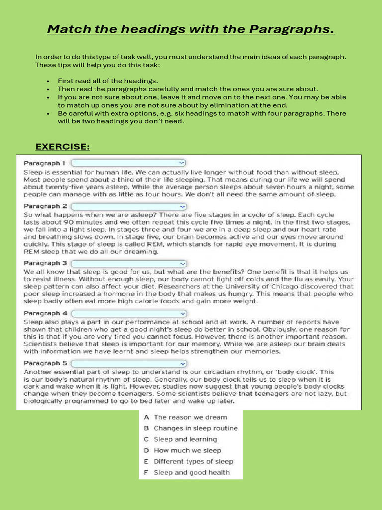 Headings and Paragraphs Matching Guide | PDF