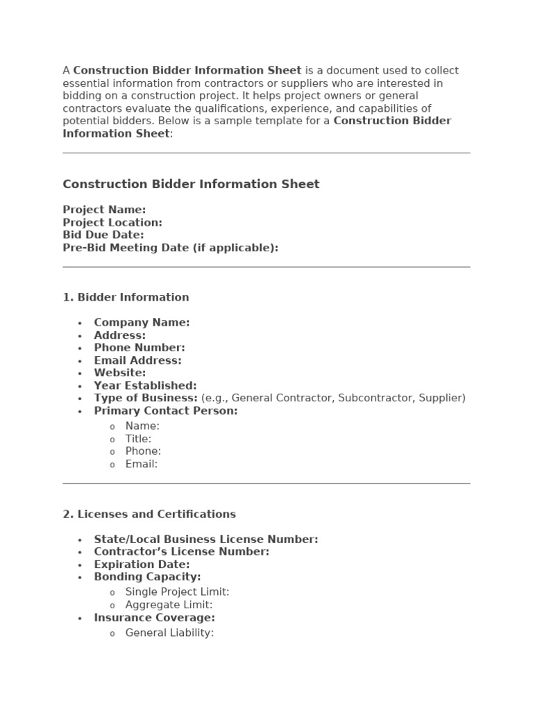 Construction Bidder Information Template | PDF | Human Resources ...
