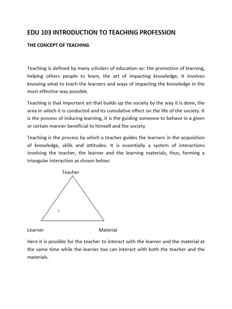 Introduction to Teaching Profession | PDF | Teachers | Learning
