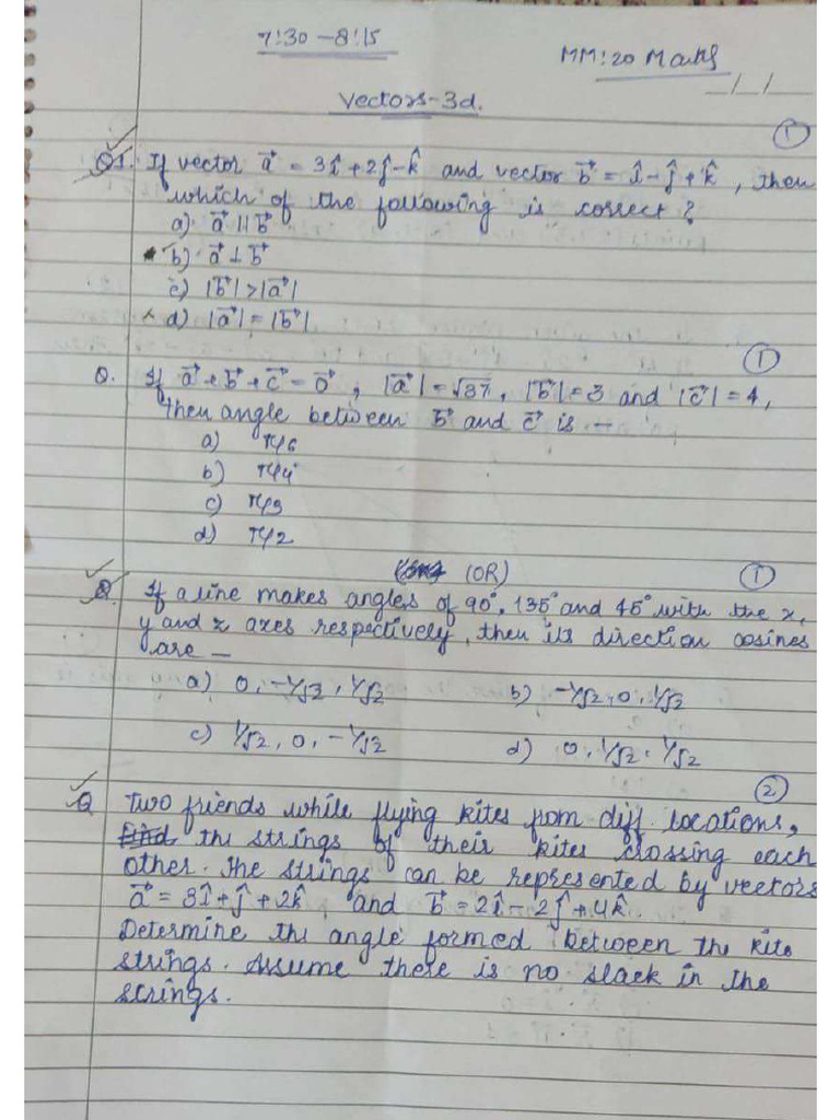 Vectors 3d Class 12 Test | PDF