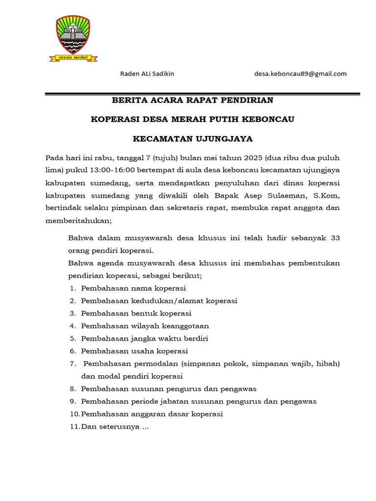 Pendirian Koperasi Desa Merah Putih | PDF