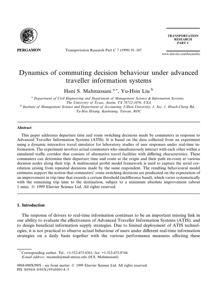 Mahmassani and Liu - 1999 - Dynamics of Commuting Decision Behaviour ...
