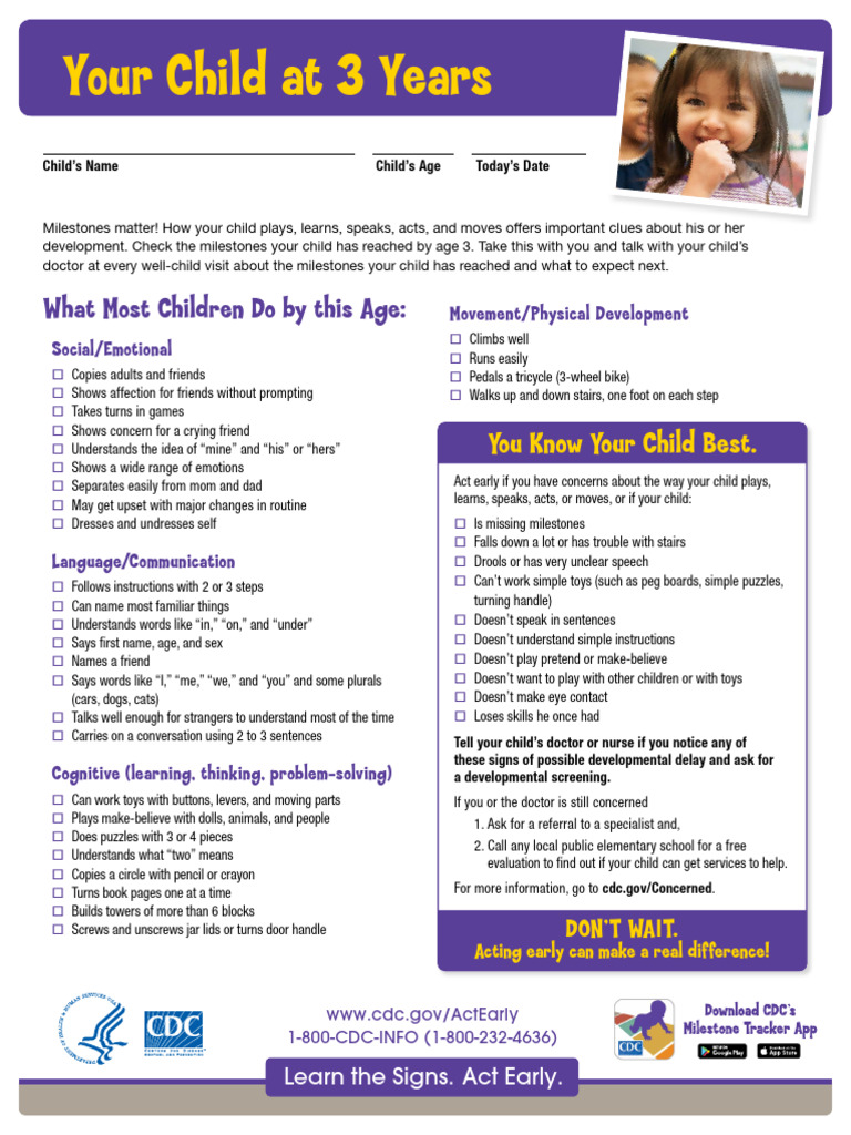 Checklist at 3 Years | PDF | Human Life Stages | Psychology