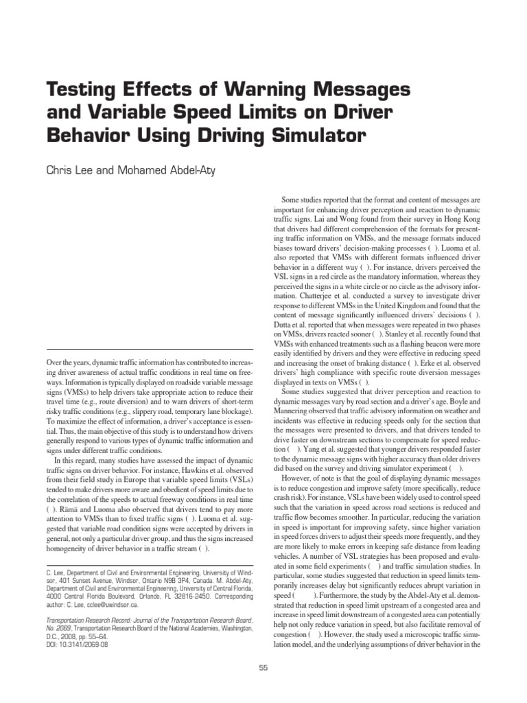 Lee and Abdel-Aty - 2008 - Testing Effects of Warning Messages and ...