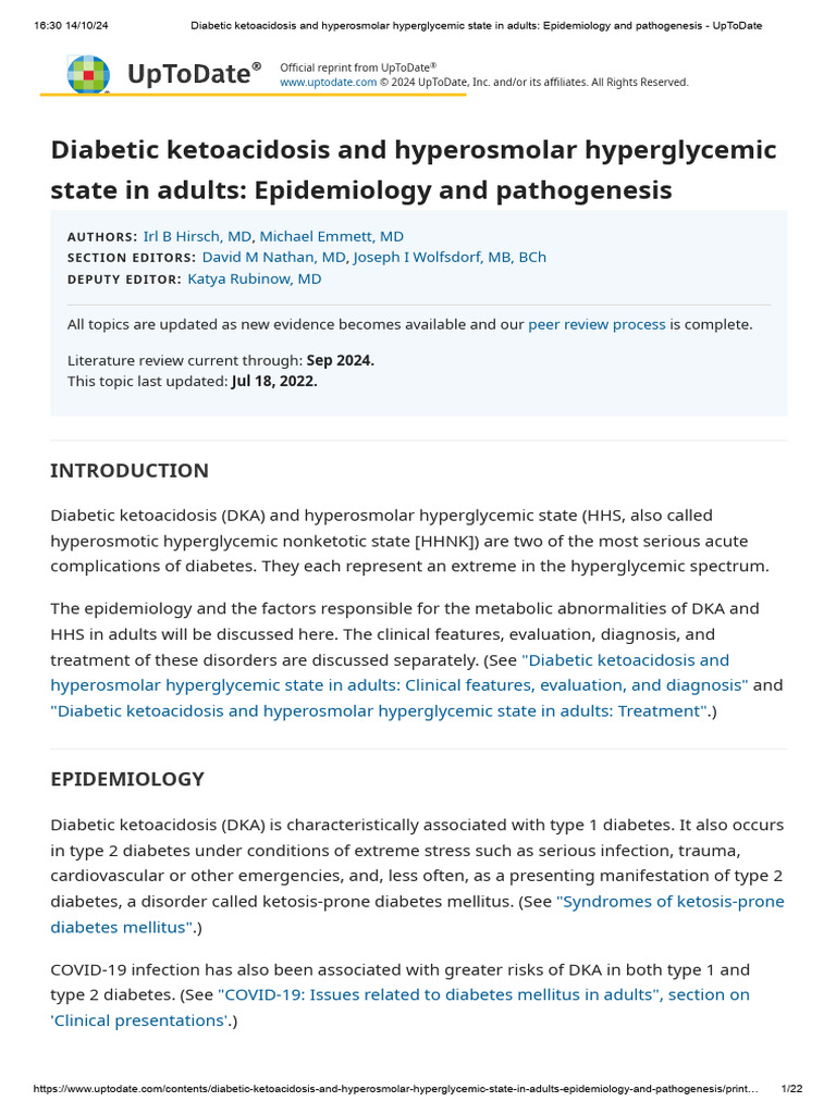 Diabetic Ketoacidosis and Hyperosmolar Hyperglycemic State in Adults ...
