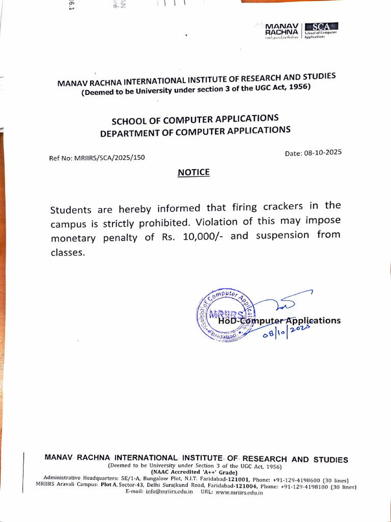 Crackers Prohibited Notice at MRIIRS | PDF