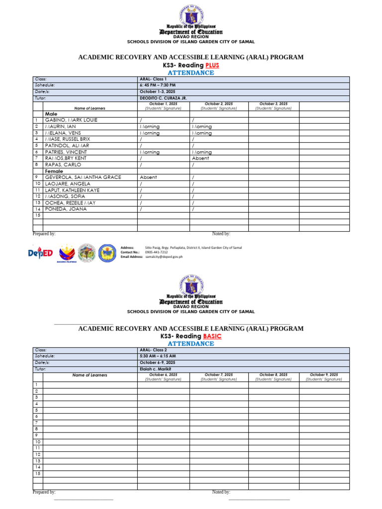 ARAL Program Attendance Records | PDF | Philippines | Public Administration