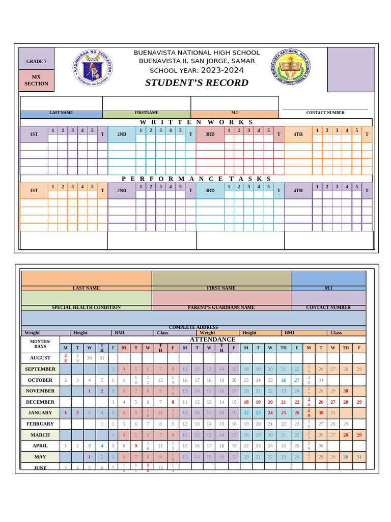 Student Record MAPEH 23 24 | PDF