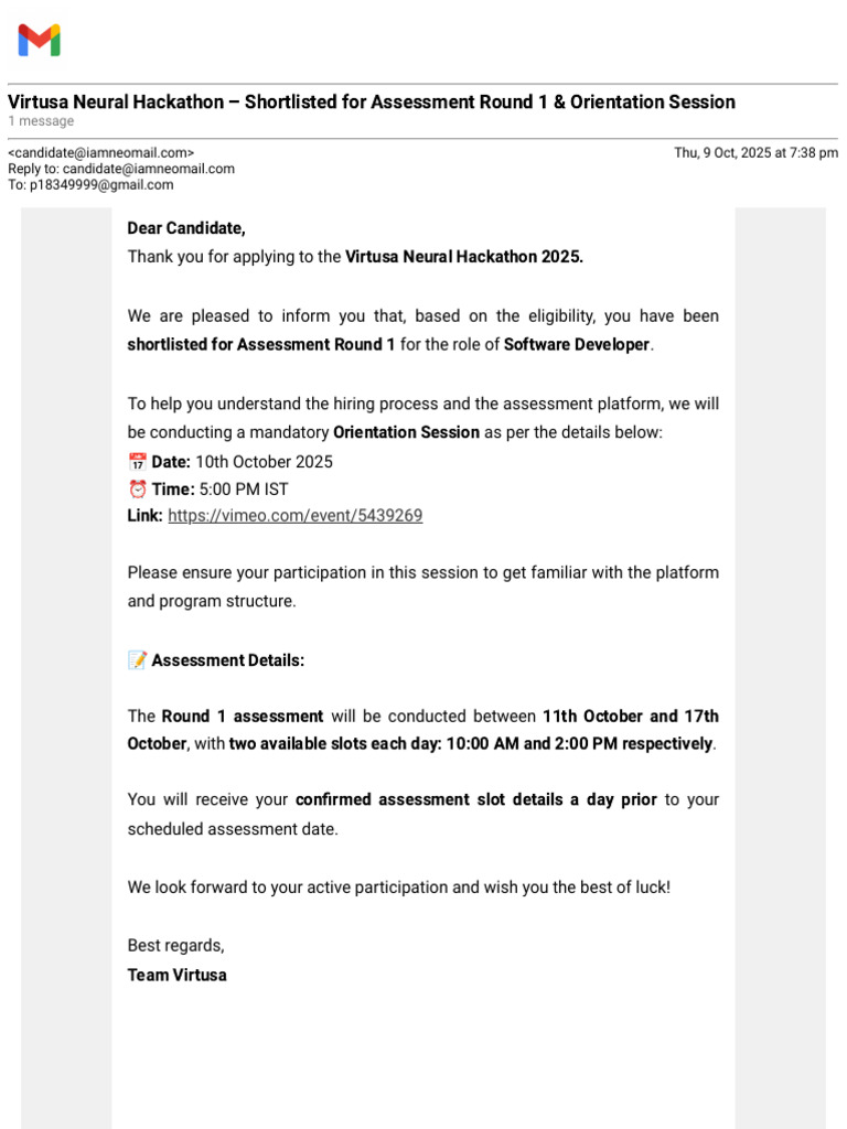 Gmail - Virtusa Neural Hackathon - Shortlisted For Assessment Round 1 ...