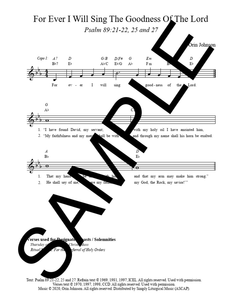 Psalm 89 For Ever I Will Sing The Goodness of The Lord Johnson Sample ...