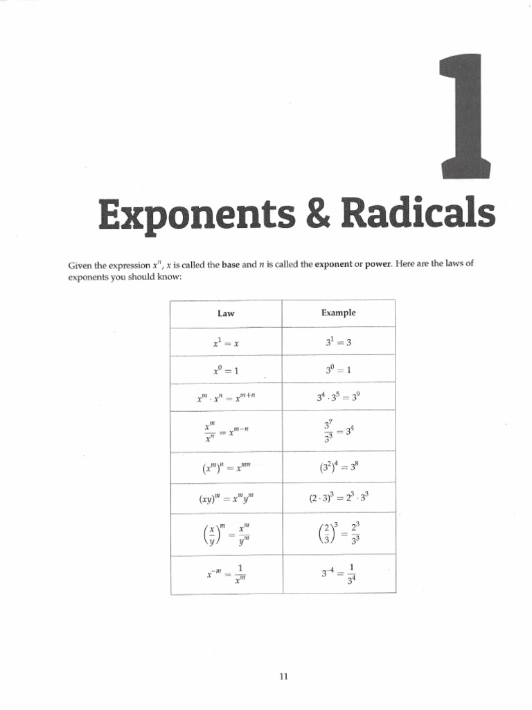 Chapter 1 Exponents and Radicals | PDF