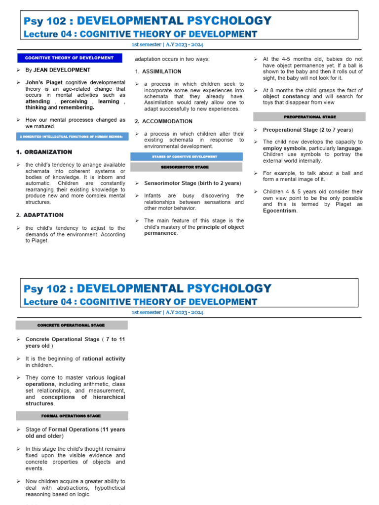 Piaget's Stages of Cognitive Development | PDF | Liberal Arts Education ...