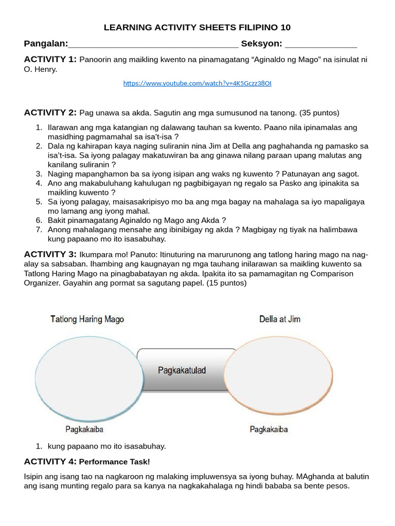 Learning Activity Sheets Filipino 10 | PDF