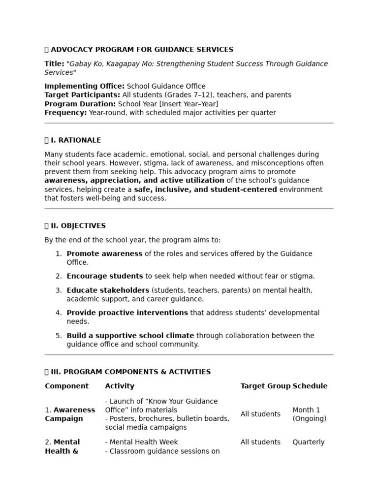 Student Guidance Advocacy Program | PDF | Mental Health | Teachers
