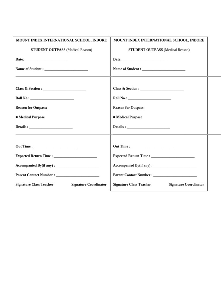 Medical Outpass Form for Students | PDF