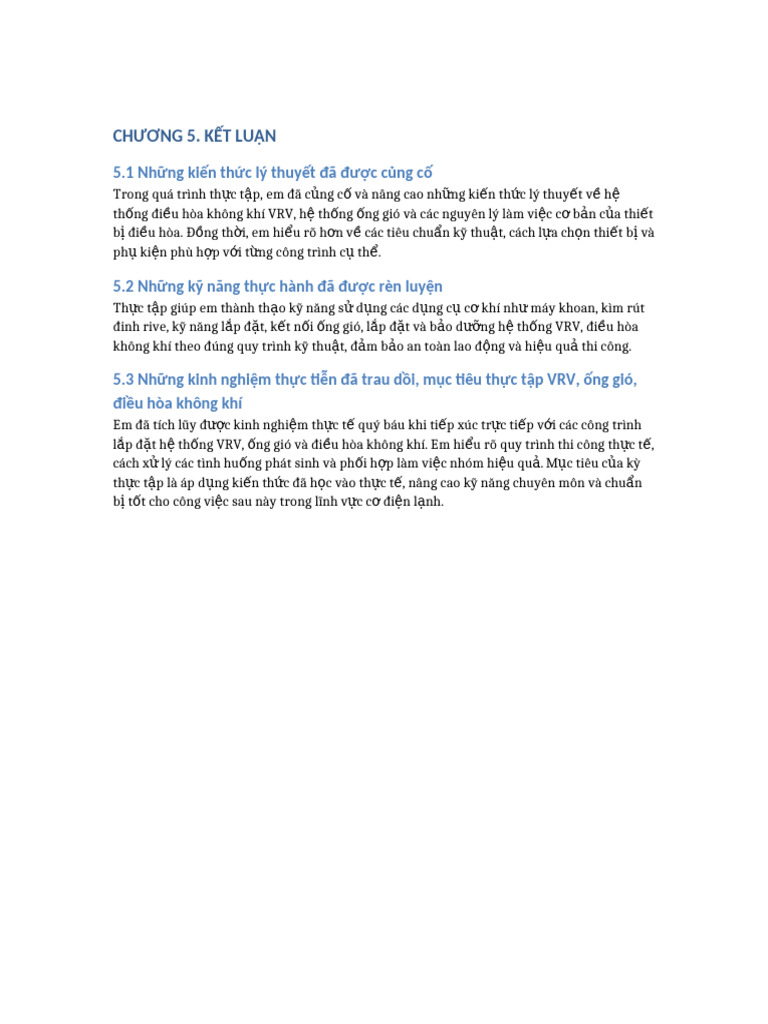 Chuong 5 Ket Luan Thuc Tap VRV ONG GIO Dieu Hoa | PDF