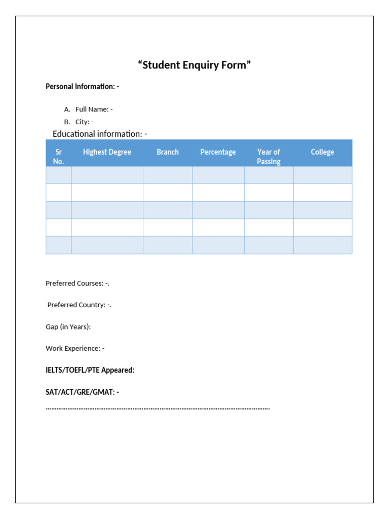 Italy Student Enquiry Form | PDF