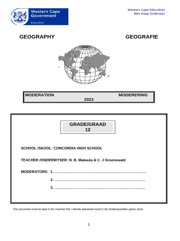 2021 WCED Geography GR 12 Moderation Instrument | PDF