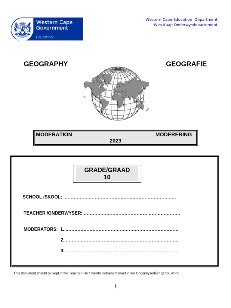 2021 WCED Geography GR 10 Moderation Instrument | PDF