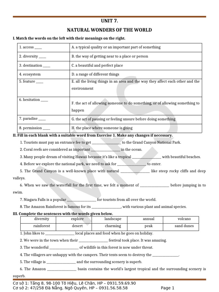 Natural Wonders Vocabulary Exercises | PDF | Mount Everest | Mountaineering