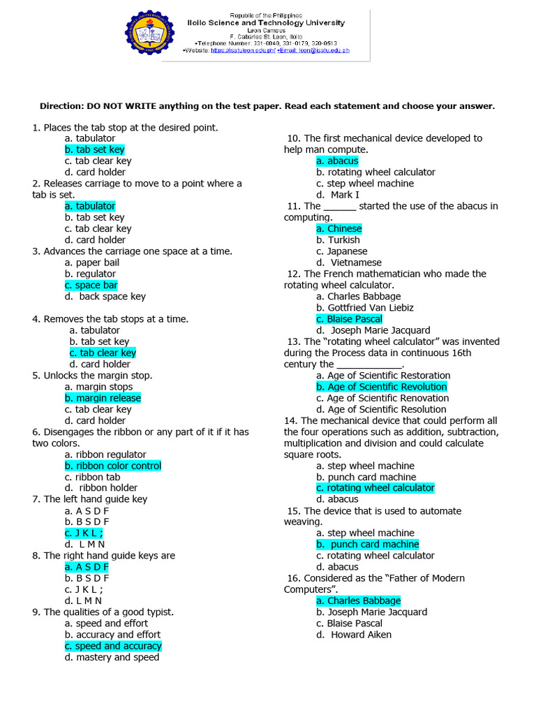 TLE Practice Test - With Answers | PDF | Computer Data Storage ...