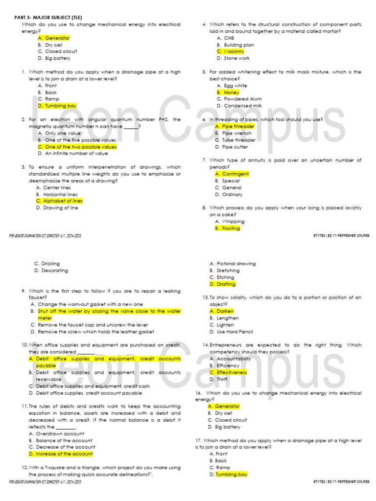Pre-Board Exam Questions for TLE 2024-2025 | PDF | Debits And Credits ...