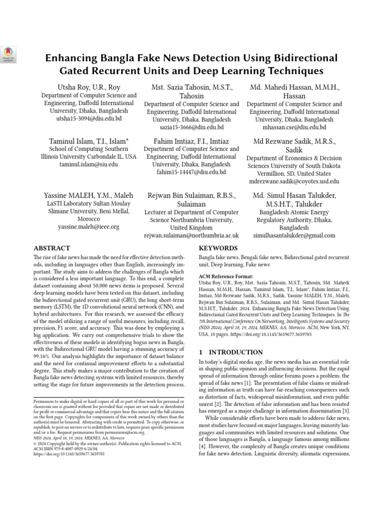 Enhancing Bangla Fake News Detection Using Bidirectional | PDF | Deep ...