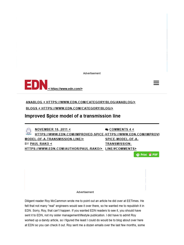 Improved SPICE Model for Transmission Lines | PDF | Transmission Line ...