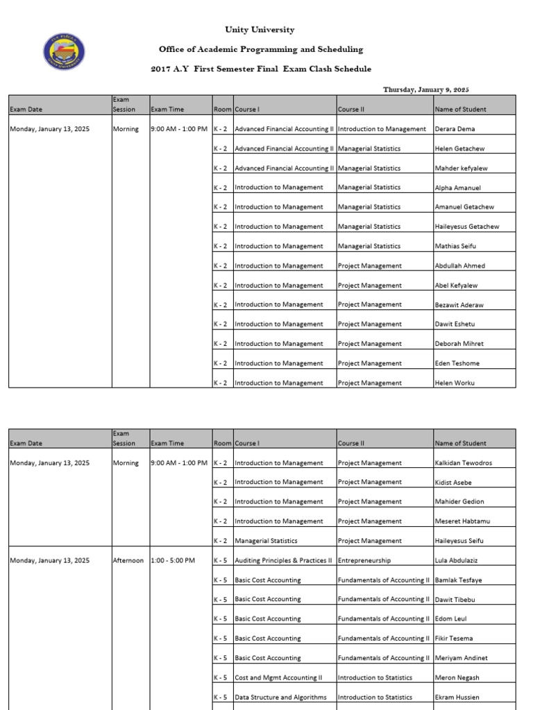 2017 First Semester Exam Clash Schedule | PDF | Business | Economies