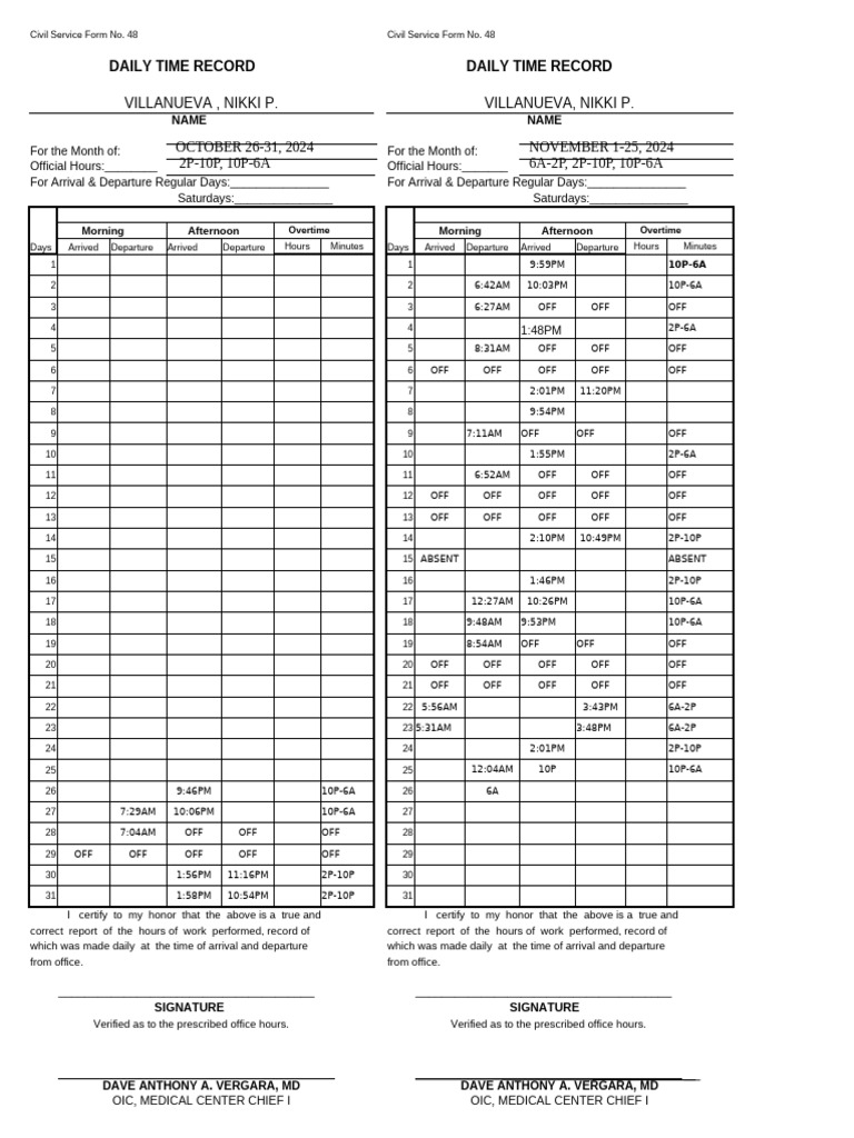 Daily Time Record for Civil Service | PDF