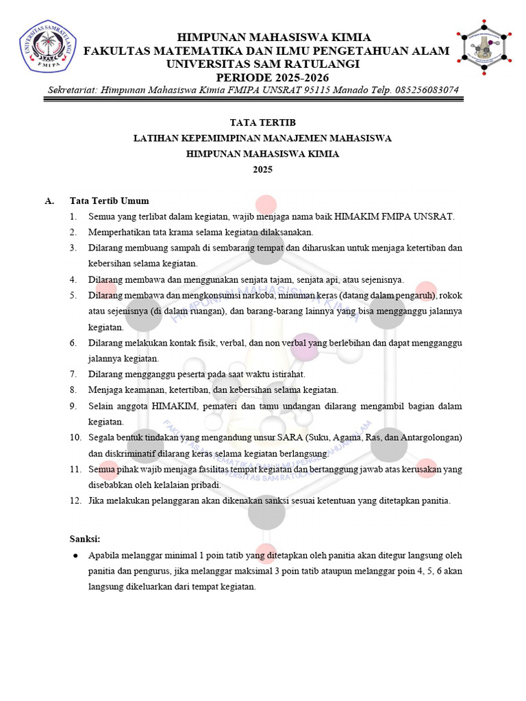 Tata Tertib HIMAKIM FMIPA UNSRAT 2025 | PDF