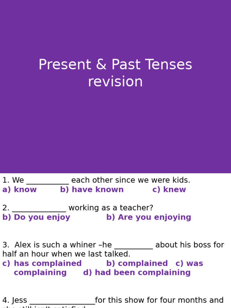 Present and Past Tenses Revision Grammar Drills 32138 | PDF | Syntax ...