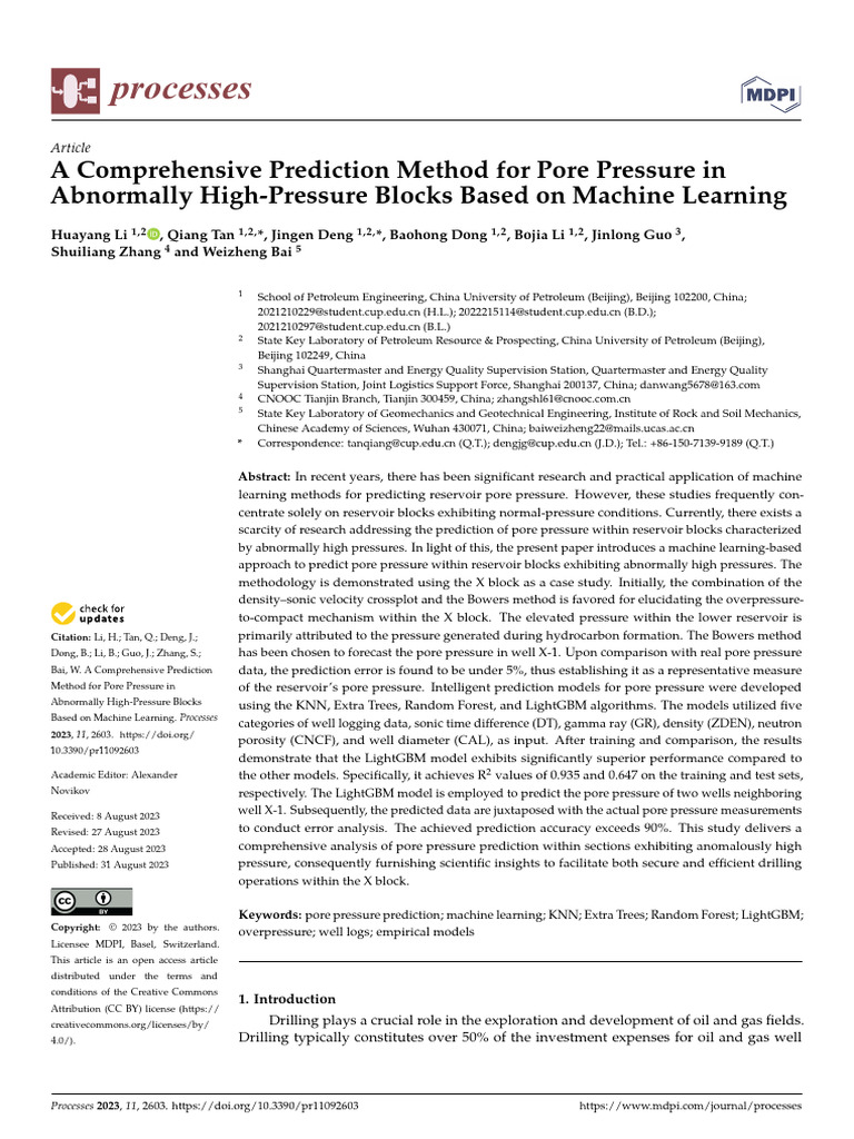 Machine Learning for Pore Pressure Prediction | PDF | Porosity ...