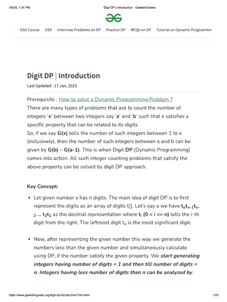Digit DP | PDF