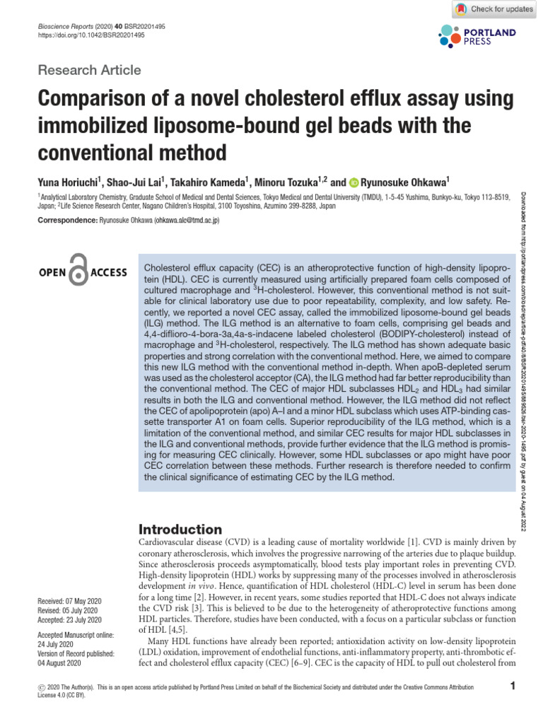 Novel Cholesterol Efflux Assay Comparison | PDF | High Density ...