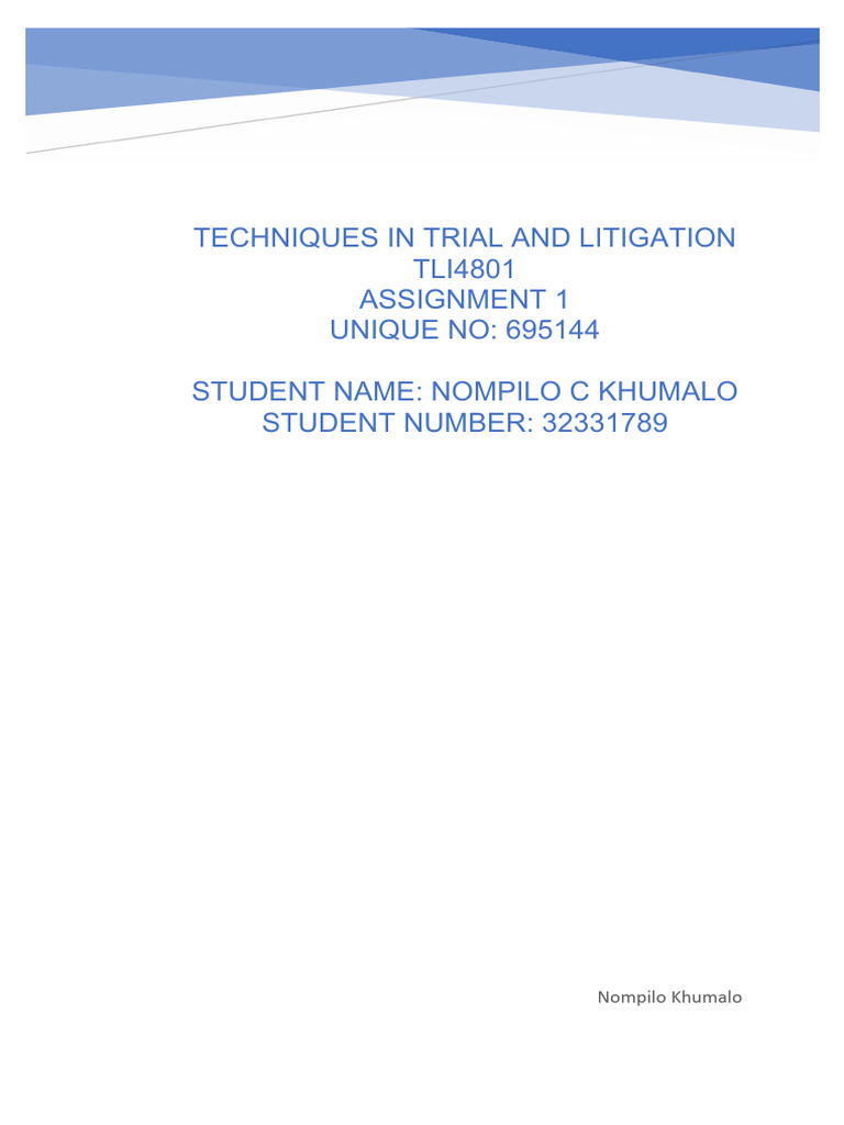 Trial and Litigation Techniques Marked Assignment1 | PDF | Negligence ...