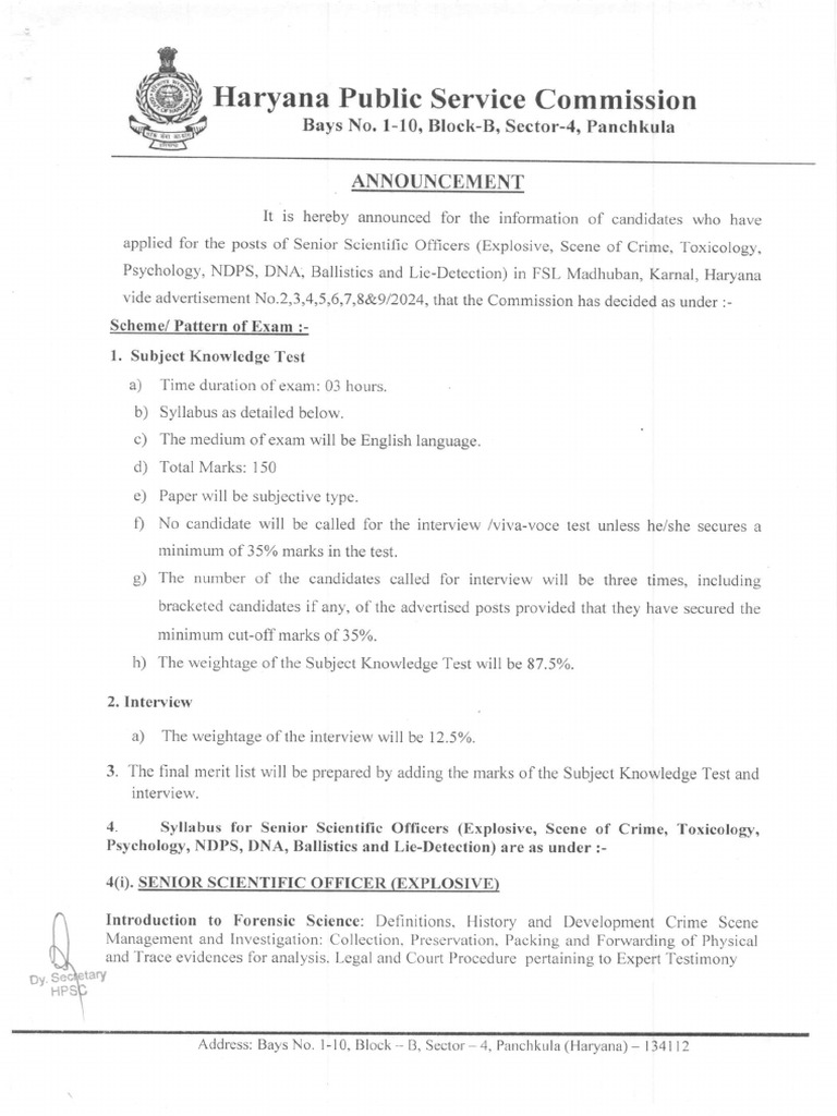 HPSC Senior Scientific Officer Exam Details | PDF | Dna Profiling ...
