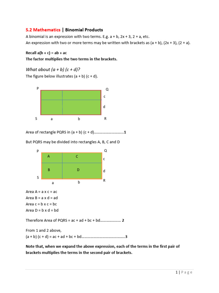 Binomial Expansion and Identities Guide | PDF | Area | Mathematics