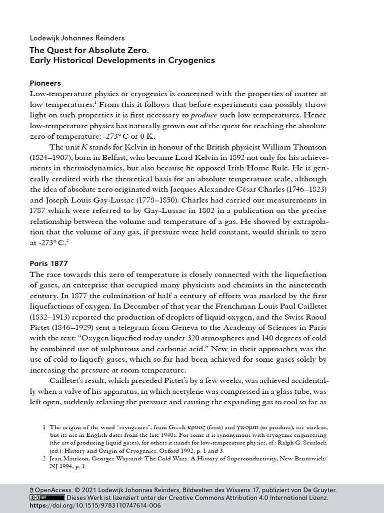 The Quest For Absolute Zero Early Historical Devel | PDF | Cryogenics ...