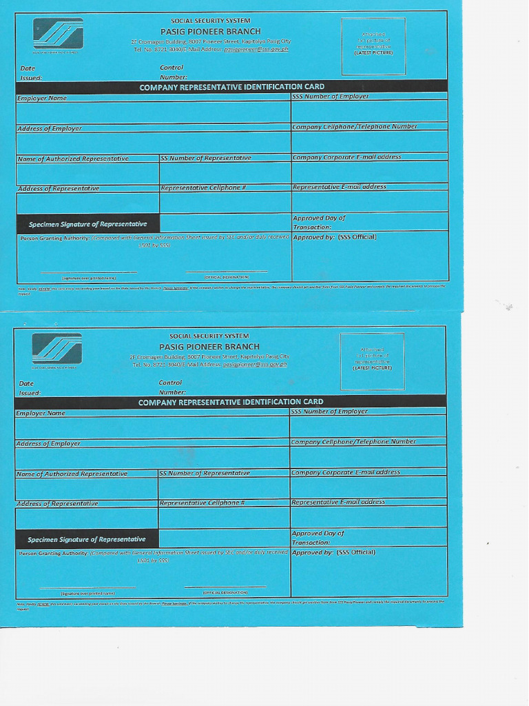 SSS Representative Card - PIONEER PASIG With Rep Name | PDF
