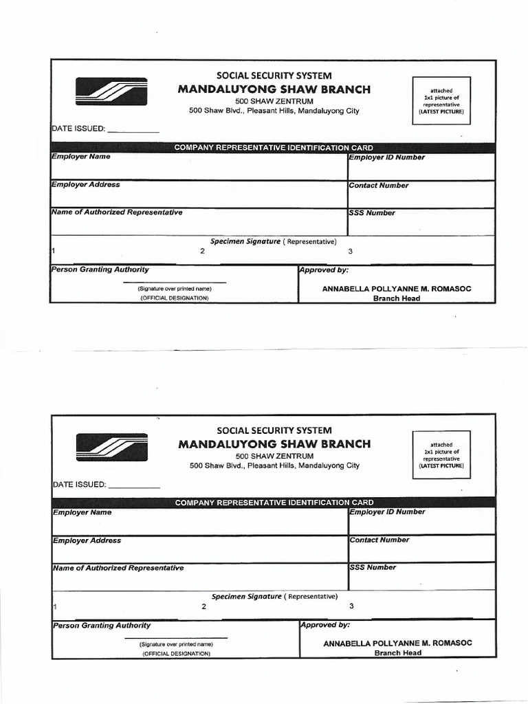 SSS Representative Card - SHAW | PDF
